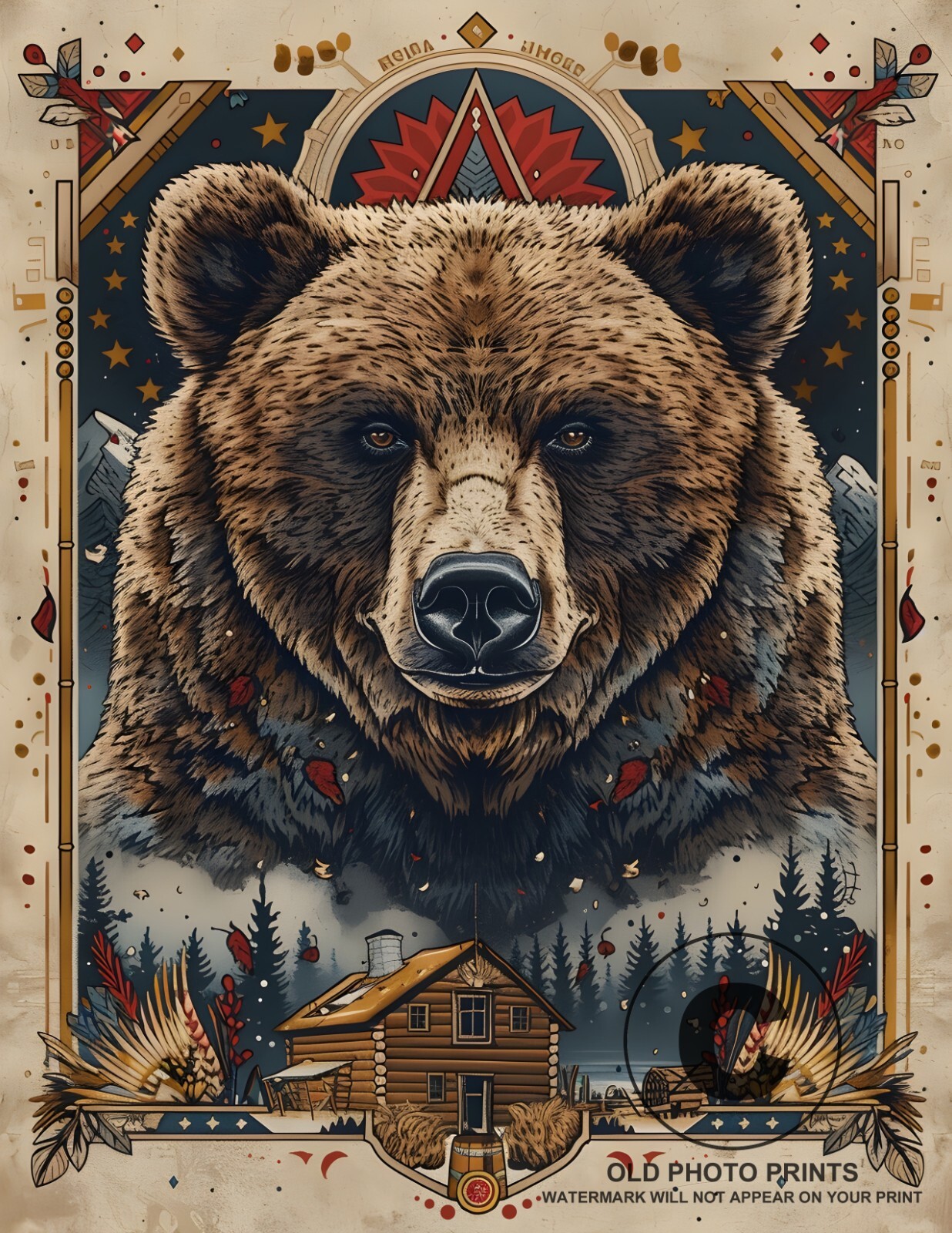 Grizzly Bear Western Montana Rockies Cabin Forest Nature Giclée Art ...