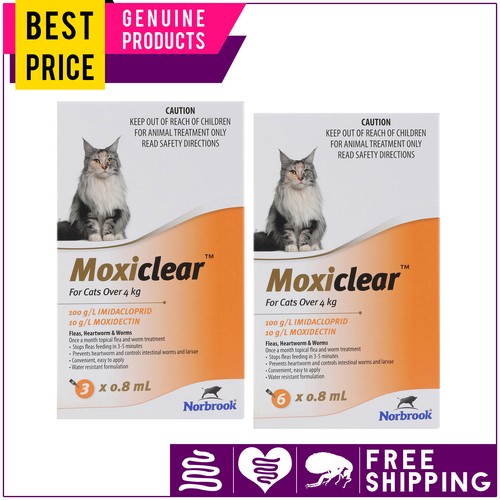 Moxiclear 3,6 Doses Flea Worms Heartworm Treatment for Cats Over 4 Kg ...