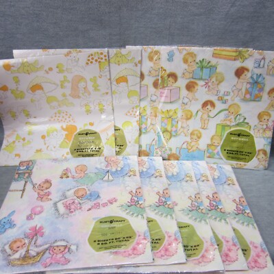 Vintage Rust Craft Gift Wrap BABY Pink Blue Rubber Ducks Baby Shower ...