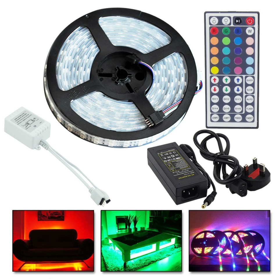 LED STRIP LIGHTS 5050 RGB COLOUR CHANGING TAPE UNDER CABINET KITCHEN TV ...