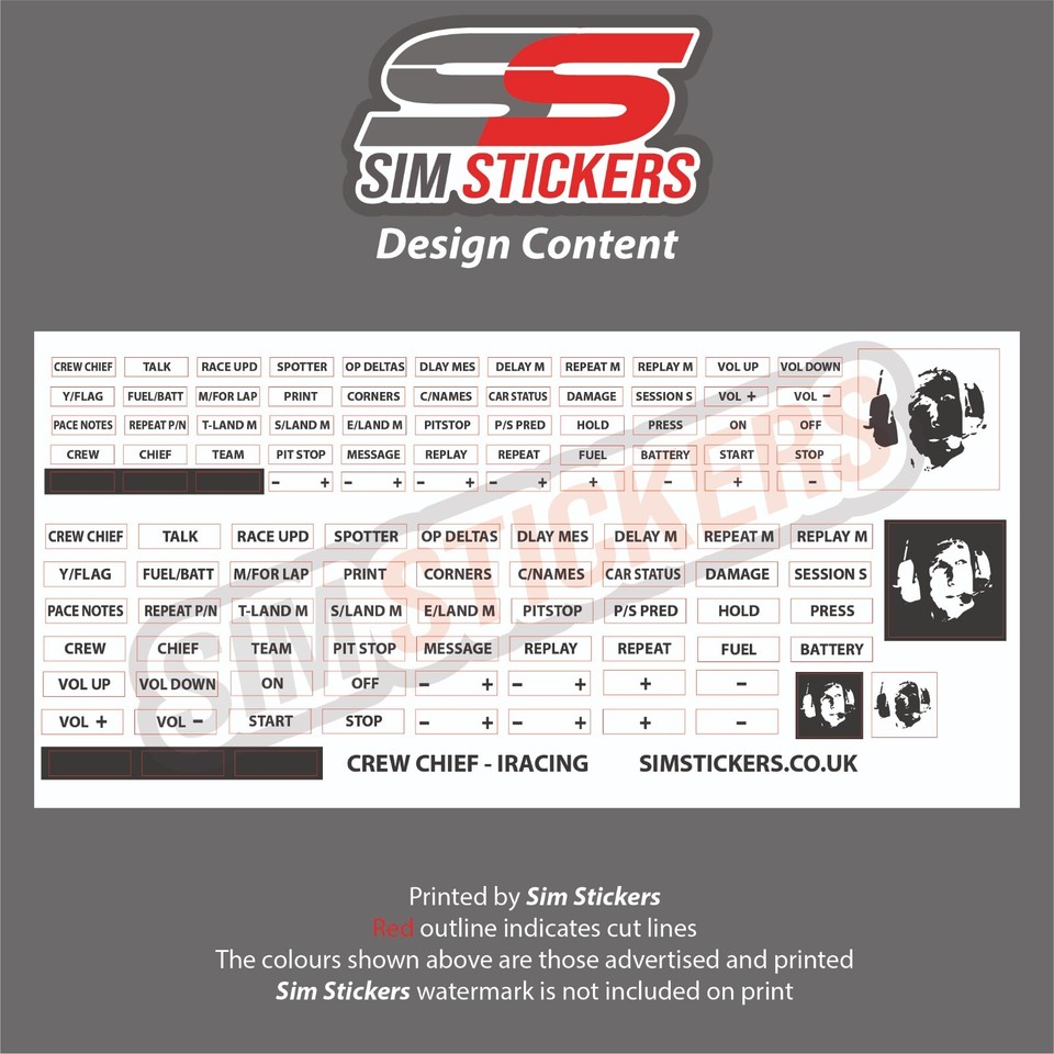 BLACK Crew Chief Stickers for Car Simulator Button Box / Wheel | eBay