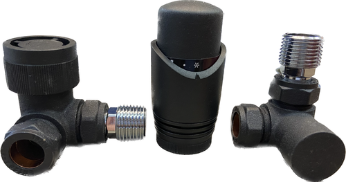 Matt Black Corner TRV Thermostatic Rad Valve Angled Pair 15mm 1/2 ...