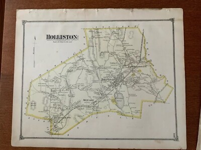 1875 Original Map: Holliston, Massachusetts MA BEERS Map | eBay