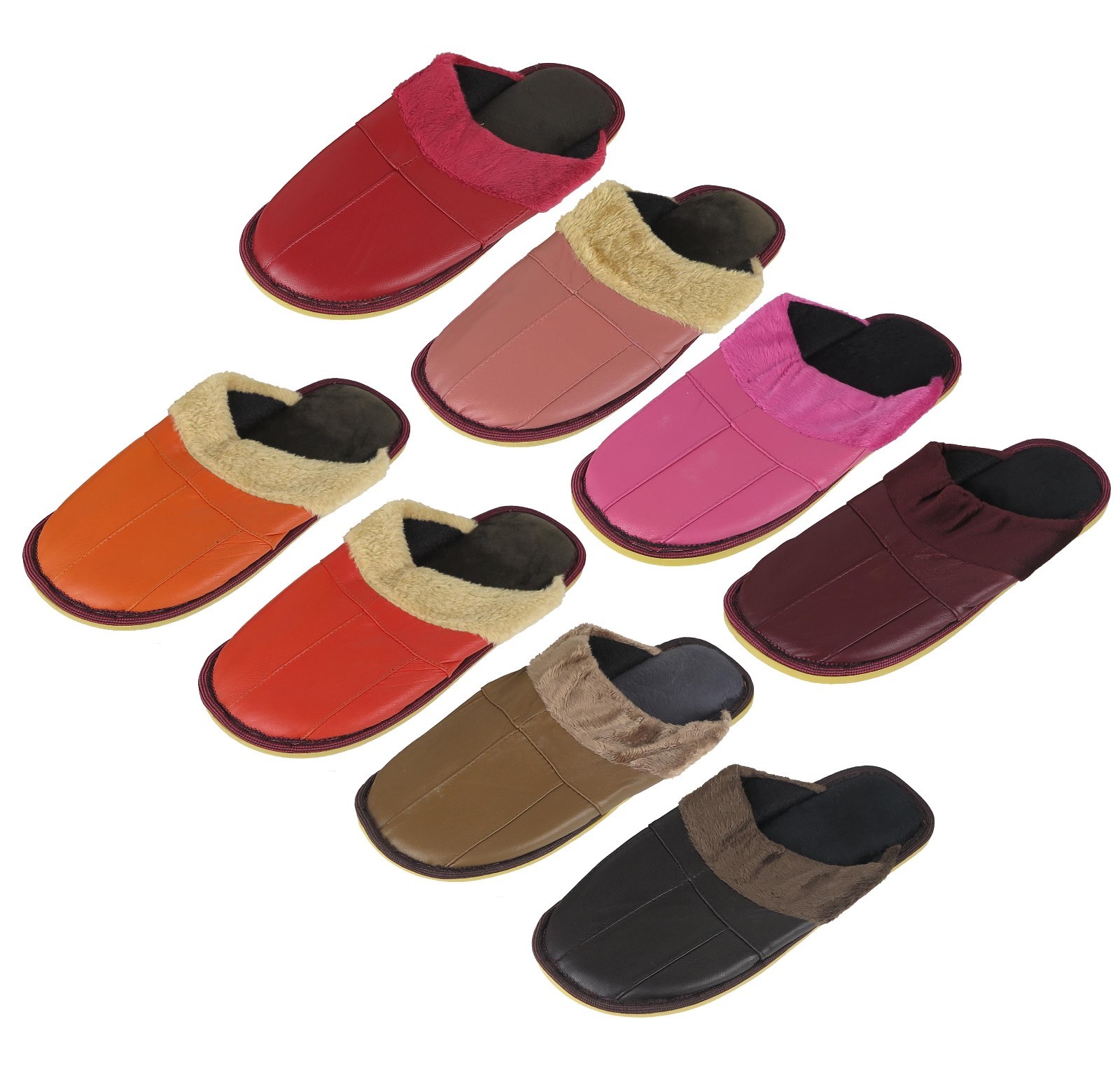 Women Soft Vinyl Comfort House Slippers with Faux Fur Cuff Warm & Cozy ...