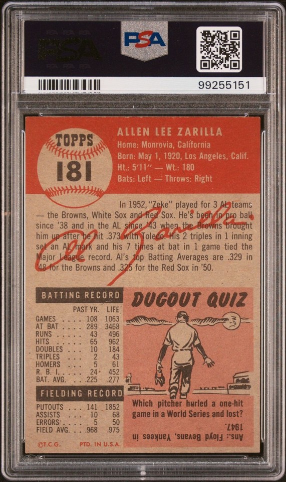 1953 Topps #181 Al Zarilla PSA 7 | eBay