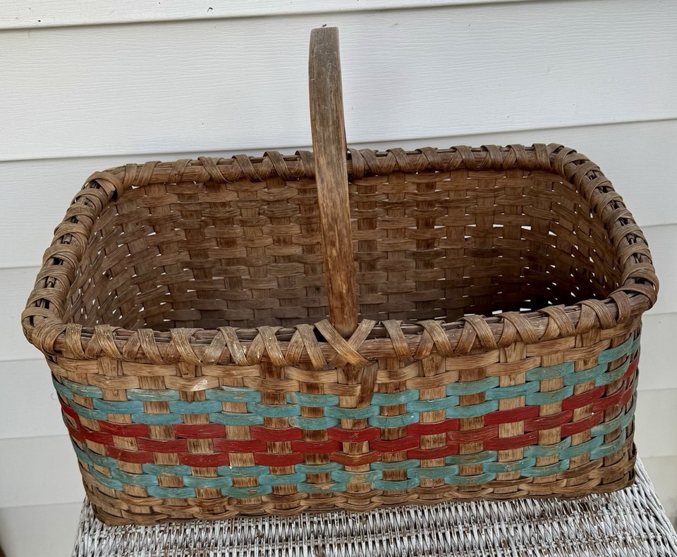 RARE Antique Oak Splint Basket AAFA Great Colors 18 X 15 X 12 | eBay
