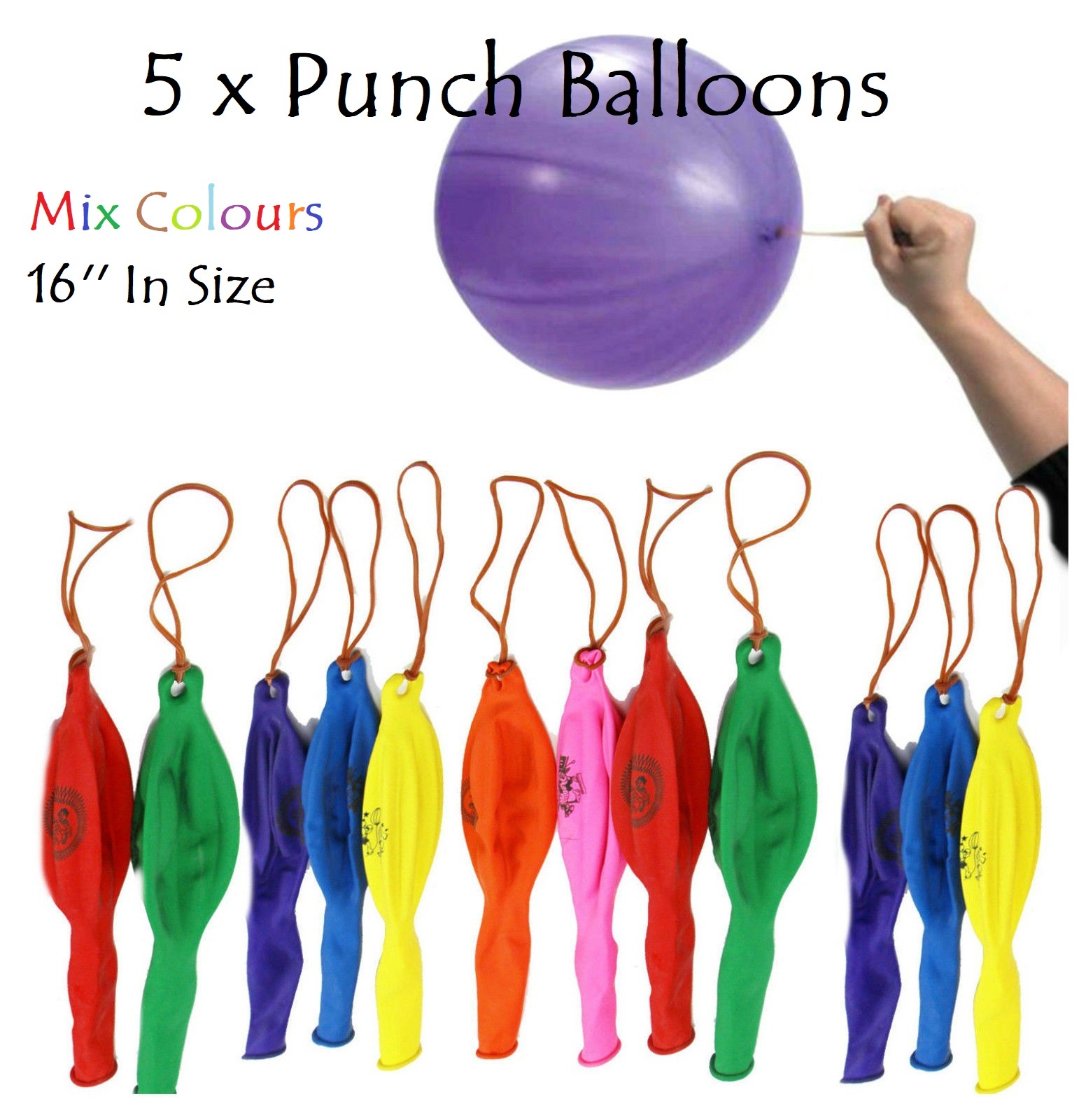 5x Large Punch Balloons 16" Reusable Kids Party Favors Multicolored ...
