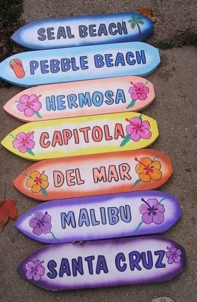 CUSTOM HAND PAINTED WOOD TROPICAL SURFBOARD LOCATION SIGN ARTWORK BEACH ...