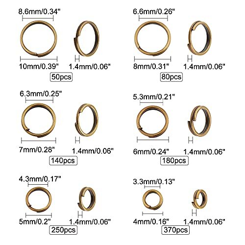 1070pcs 6 Sizes Split Jump Rings Antique Bronze O Rings Small Key Chain ...