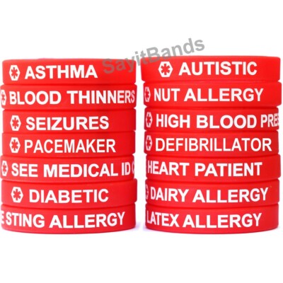 2 Red Medical Alert Wristbands - Two Debossed Med Condition Alert Band ...