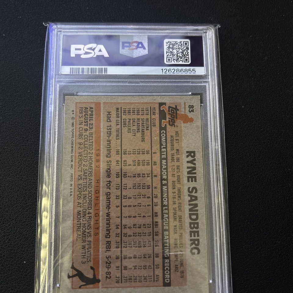 1983 TOPPS #83 RYNE SANDBERG RC CUBS HOF MINT PSA 9 | eBay