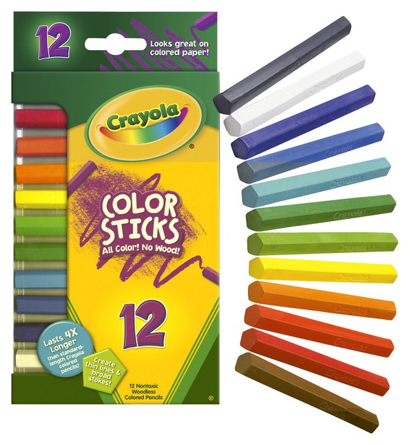 Crayola Color Sticks Woodless Colored Pencils 12 Assorted Colors for ...