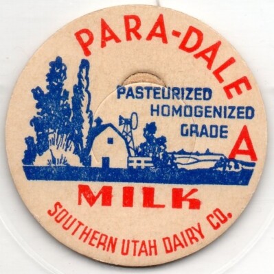Milk Bottle Cap - Southern Utah Dairy Co. - PARA~DALE - PASTEURIZED ...