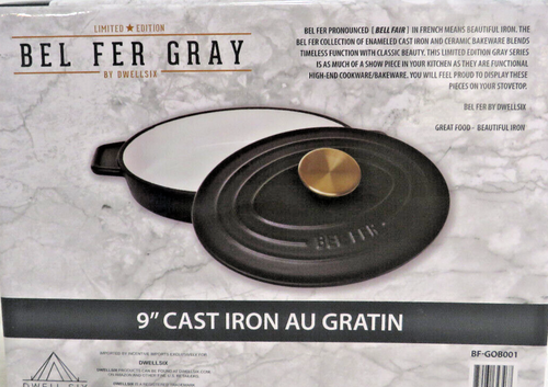 Bel Fer Gray Cast Iron 9” Au Gratin Pan with Lid New by Dwell Six | eBay
