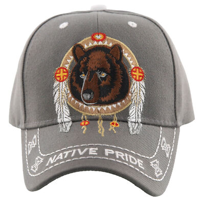 NEW! NATIVE PRIDE INDIAN AMERICAN FEATHERS BEAR CAP HAT GRAY | eBay