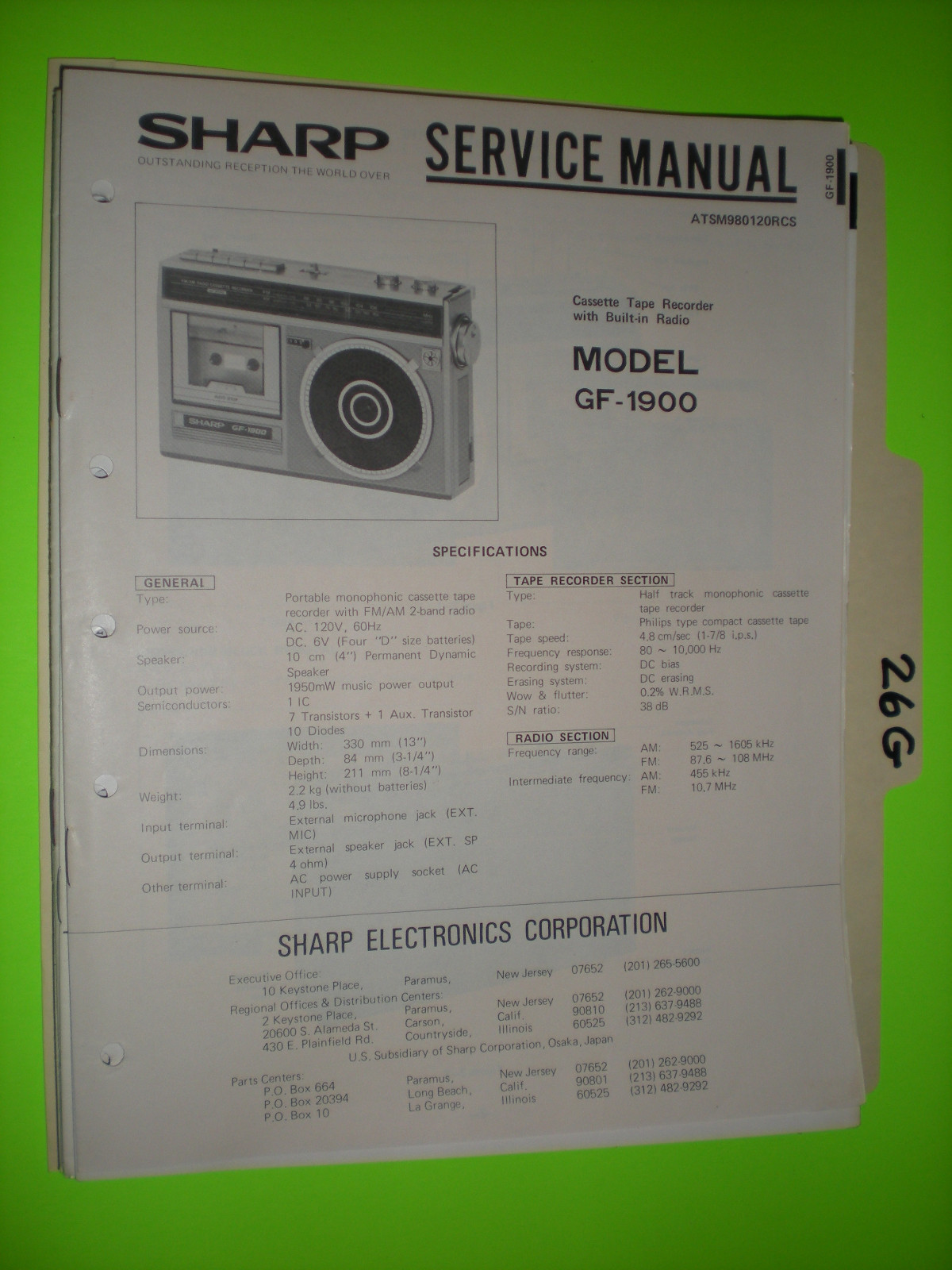 Sharp gf-1900 service manual original repair book stereo tape player ...