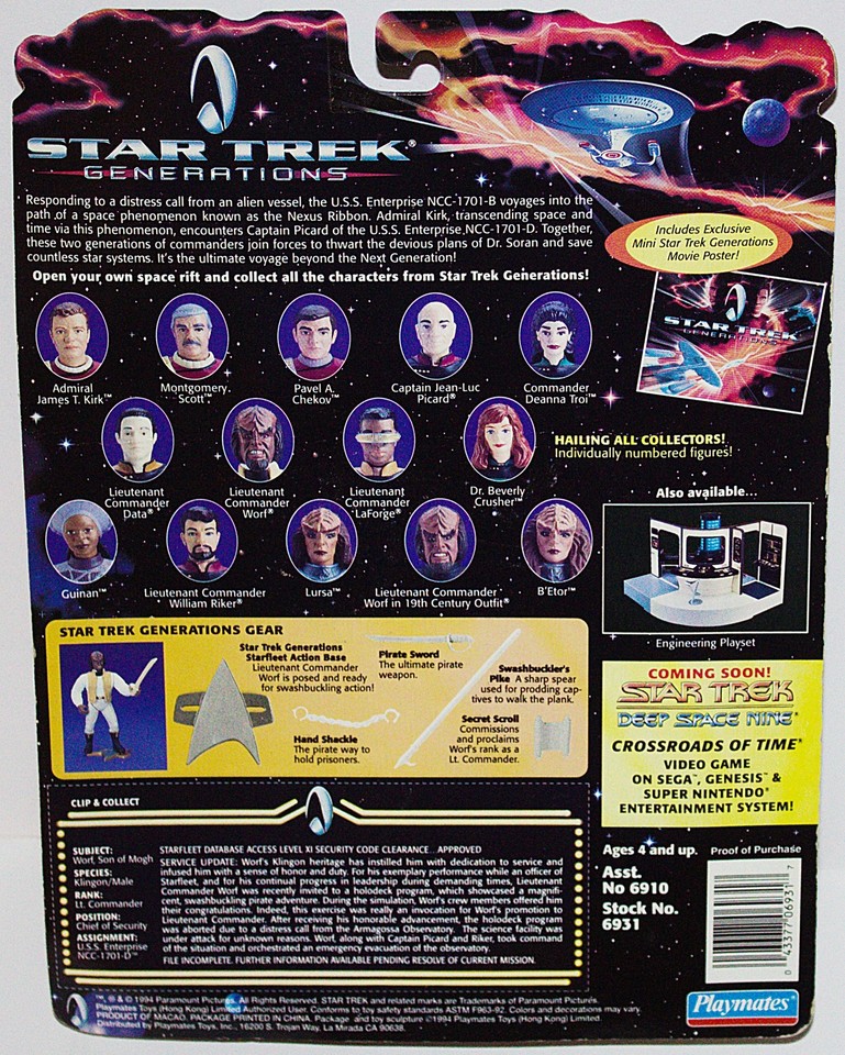 Star Trek Generations Movie Lt. Commander Worf Action Figure 1994 ...
