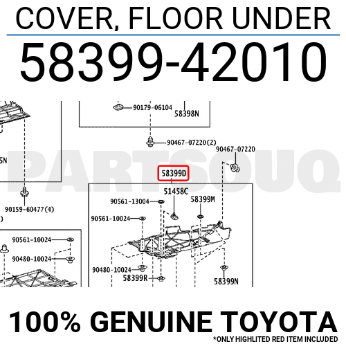 5839942010 Genuine Toyota COVER, FLOOR UNDER 58399-42010 | eBay