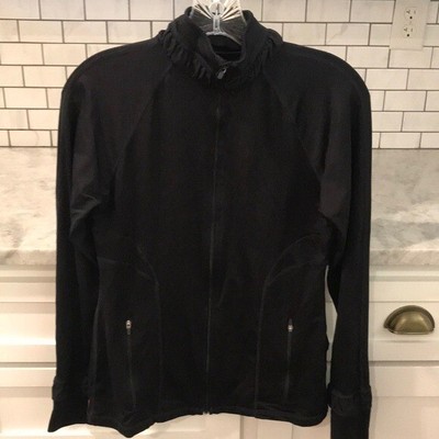 Spanx Black Athletic Jacket Womens Small Full Zip Ruffle Collar Pockets ...