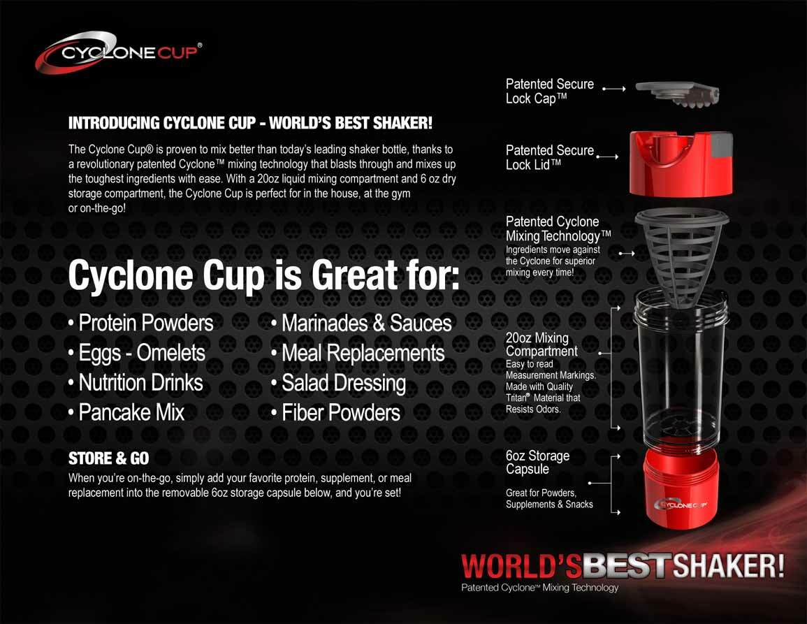Cyclone Cup Protein Shaker Blender Bottle Mixer