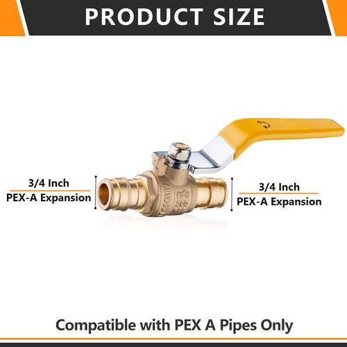 EFIELD Pex-A Expansion Brass Ball Valves 1" 1/2" 3/4" Yellow Level Lead ...