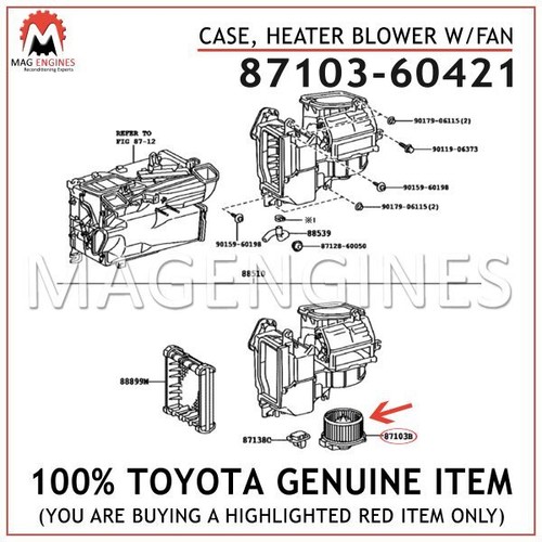 87103-60421 GENUINE OEM CASE, HEATER BLOWER W/FAN 8710360421 | eBay