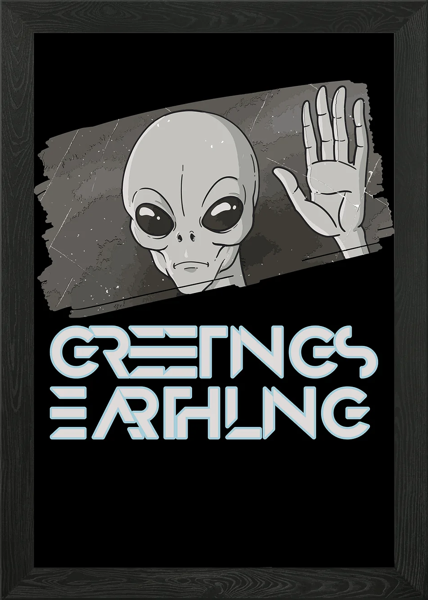 Greetings Earthlings Alien Framed Wall Art Poster Canvas Print Picture ...