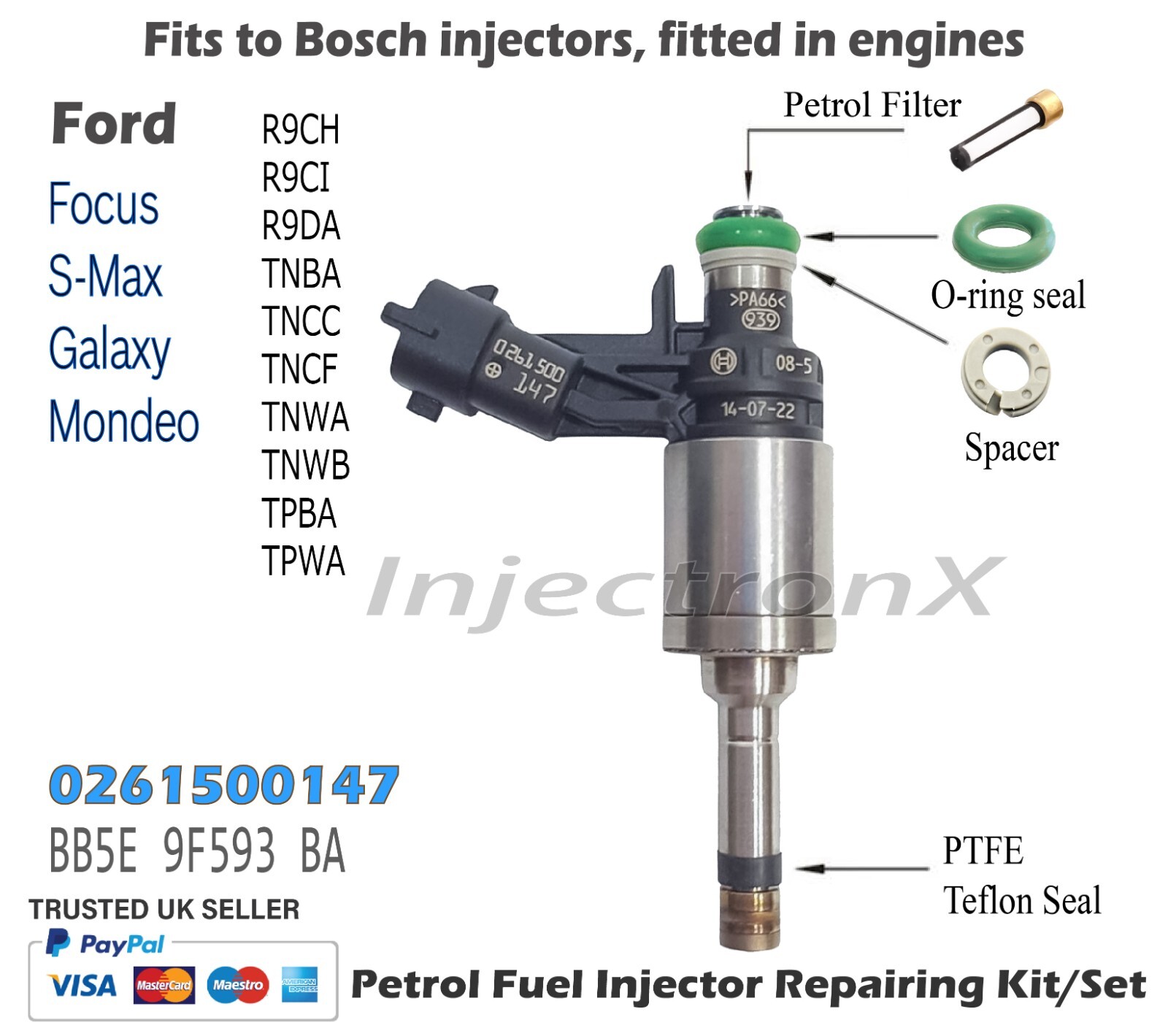 Fuel Injector Service Kit O-Ring 0261500147 for Ford 2.0 EcoBoost ST ...