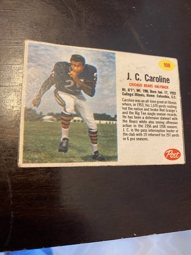 1962 Post Cereal Football J.C. Caroline #108 Chicago Bears | eBay
