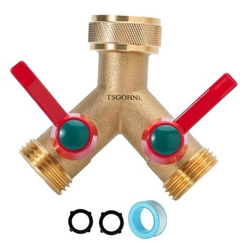 Brass Garden Hose splitter, Heavy Duty Solid Brass Two-Way Faucet Y ...