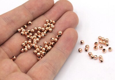 50 PCS 3mm Rose Gold Plated Tiny Ball Beads, Ball Spacer Beads, Rose ...