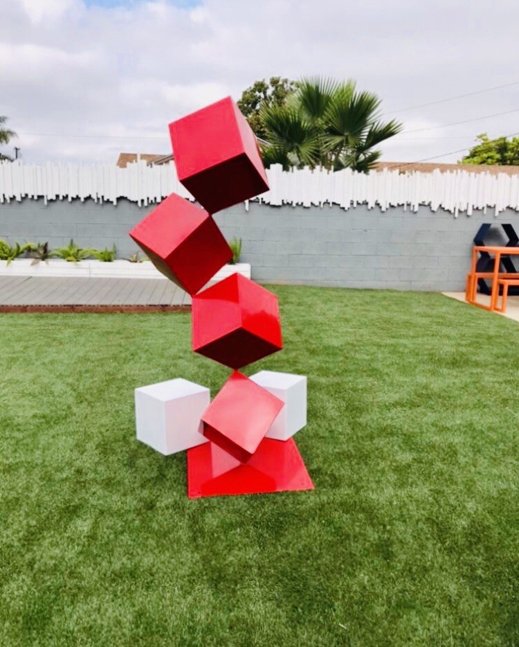 Modern sculpture Metal Cube Sculpture Steel sculpture Abstract Garden ...