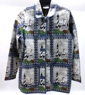 Women's BLAIR Blue Multicolor Lighthouse Theme Coat | eBay