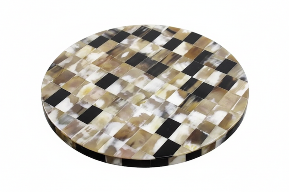 Horn Inlay Side Table with Horn Leg Stand– Mosaic Top, Unique Rustic ...