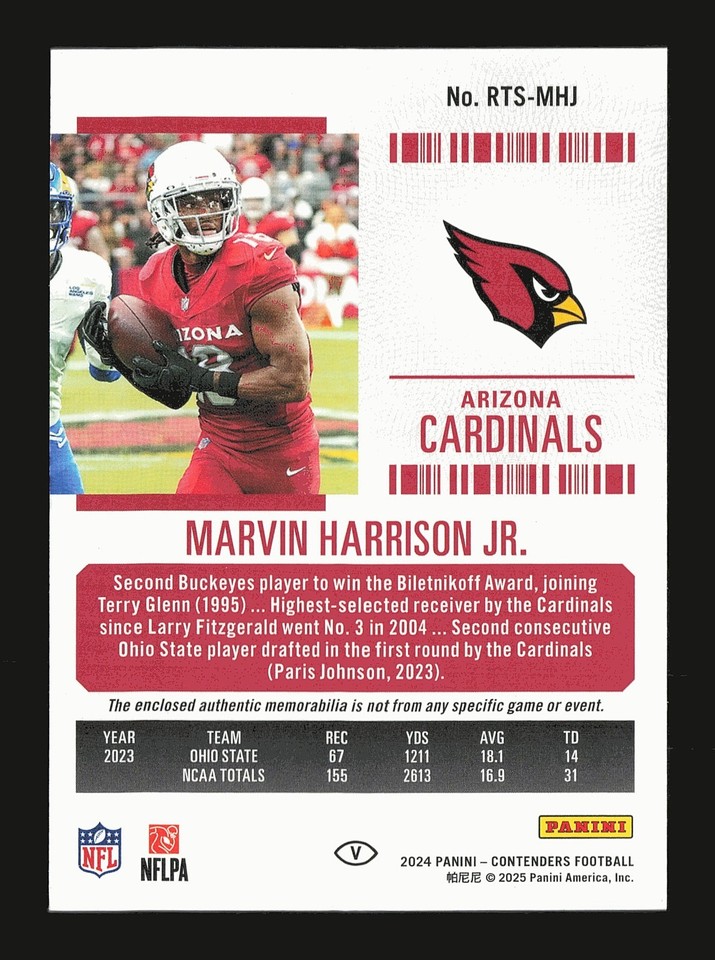 2024 Contenders #RTS-MHJ Marvin Harrison Jr VARIATION, Rookie (MEM,RC ...
