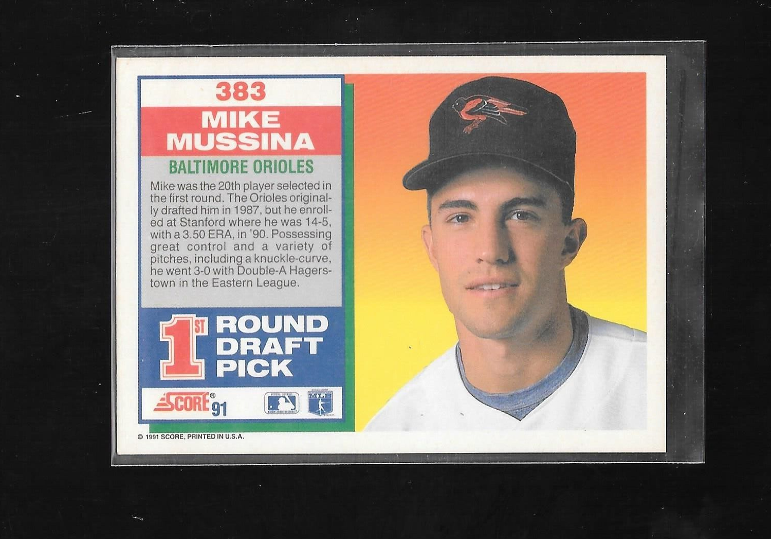 1991 Score Rookie Mike Mussina Orioles #383 Baseball Trading Cards MLB ...