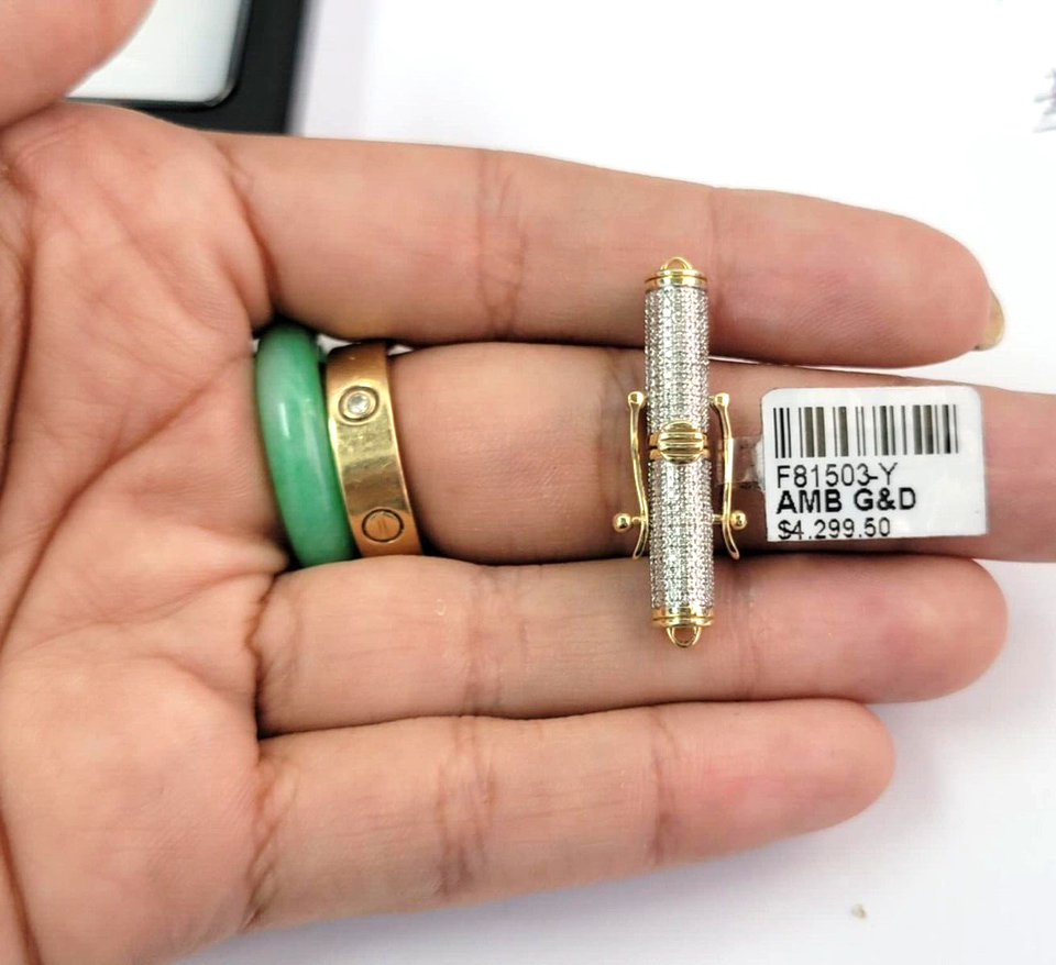 10K Yellow Gold Diamond Box Clasp Barrel Accessory 5MM Pave Set Double ...