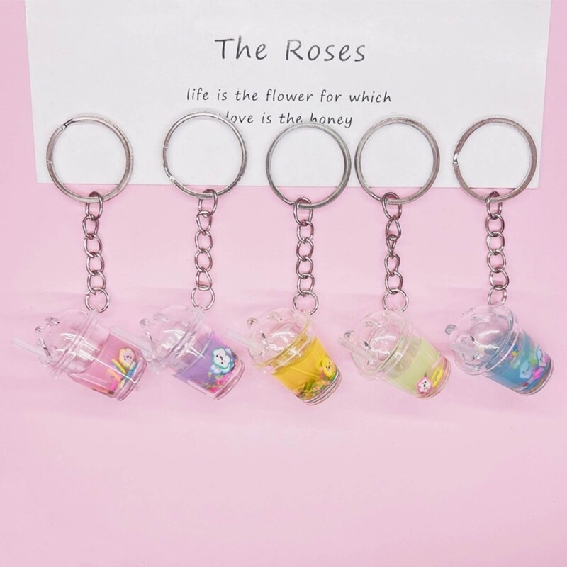 Mini Acrylic Fruit Juice Charm Cup Keychain Fashion Jewelry Women Girl ...