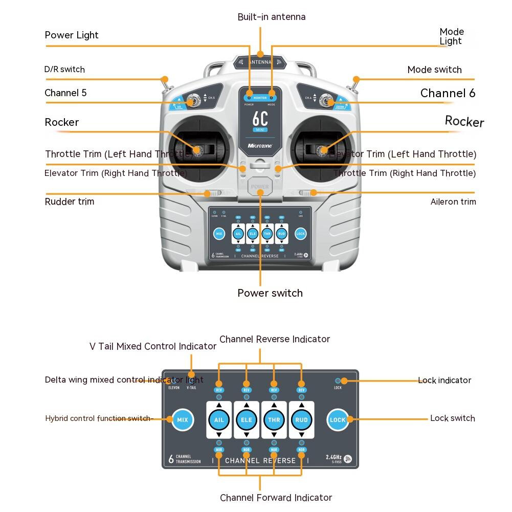 MicroZone MC6C Mini V2 2.4G 6CH Controller Transmitter w/ Receiver ...