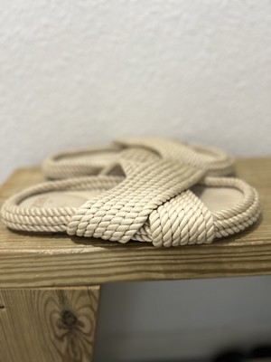 Zara Woman size 5 Gold Beige Rope Sliders Open Sandal Flat Sliders ...