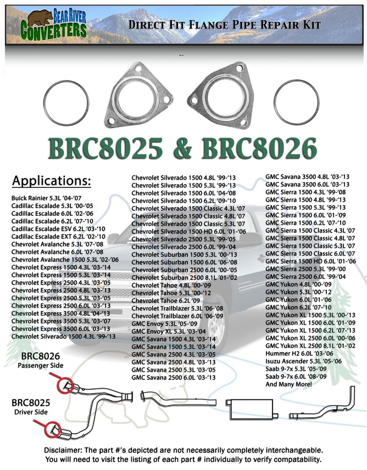 BRC8025 Left Driver Side Y Pipe Triangle Exhaust Flange w/ Gasket 2 1/2 ...