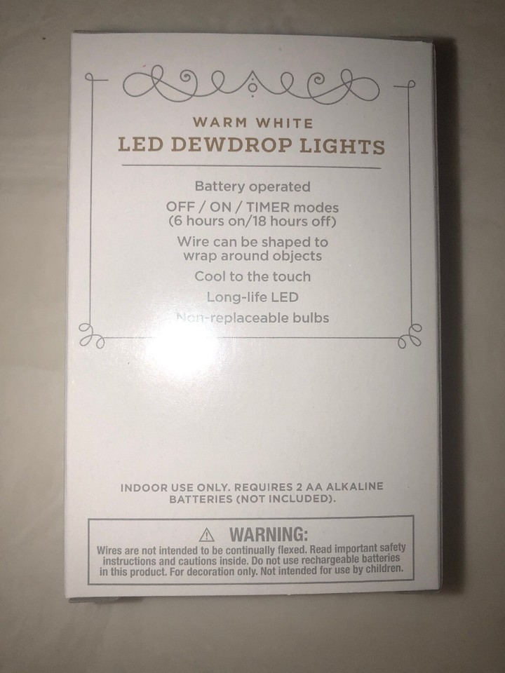 30 LED dew drop Warm White fairy lights silver wire battery operated 10 ...