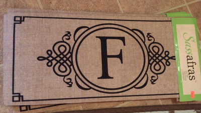 evergreen sassafras switch mat insert- Monogram letter F. Black/brown ...