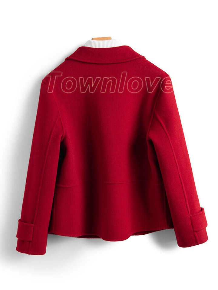 Women Short Coat Wool Blend Button Jacket Outwear Single Breasted ...
