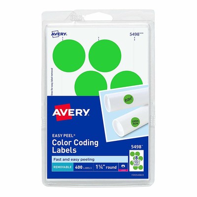 Avery Easy Peel Color Coding Labels, 1.25" 400 Round Labels, Neon Green ...