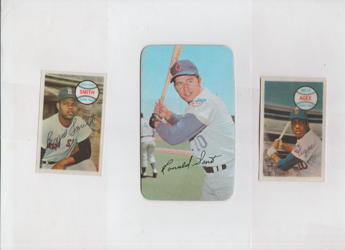 (3) 1971 TOPPS SUPER RON SANTO 35 LOT ($50) 1970 KELLOGG'S AGEE 11 METS ...