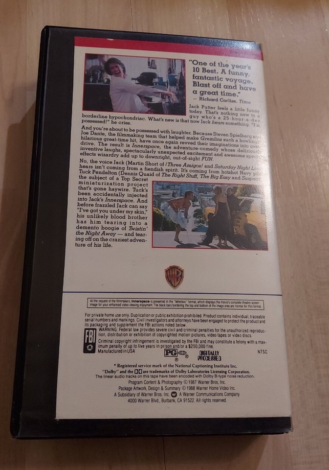 Innerspace (VHS, 1987) Steven Spielberg, Dennis Quaid, Martin Short ...