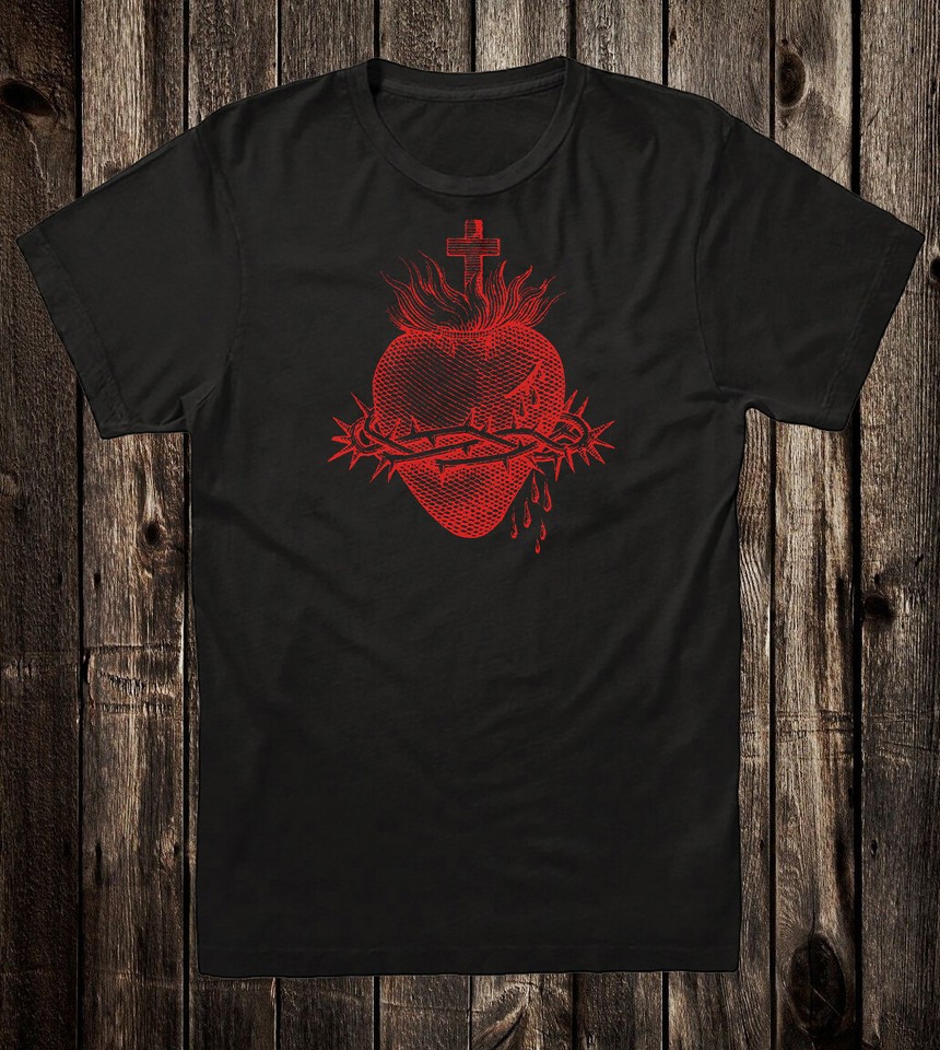 Vtg Style Goth Tee T Shirt Victorian Catholic Tattoo Jesus Sacred Heart ...
