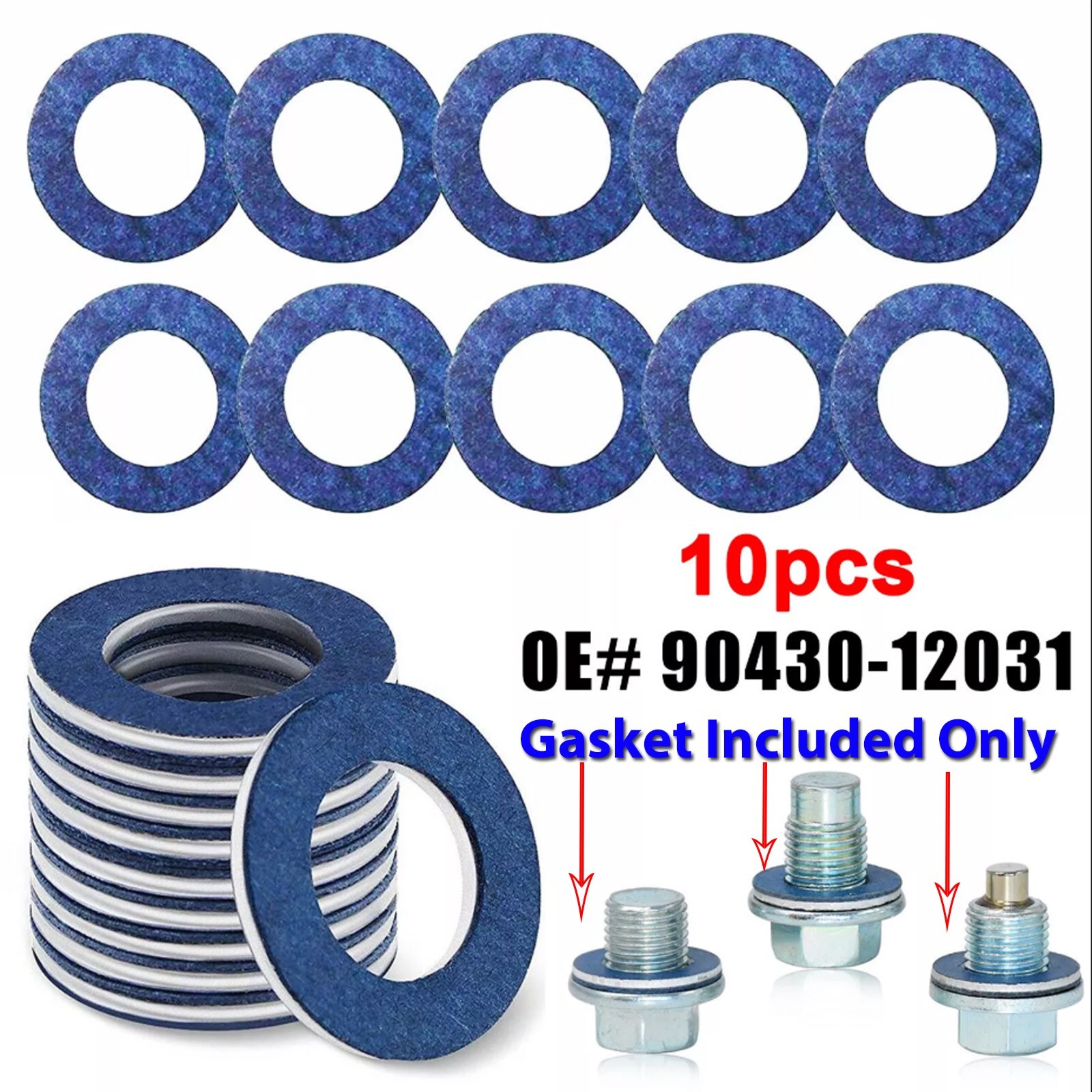 Set of 10 Oil Drain Sump Plug Washers Gasket 12mm Hole For Toyota OE ...