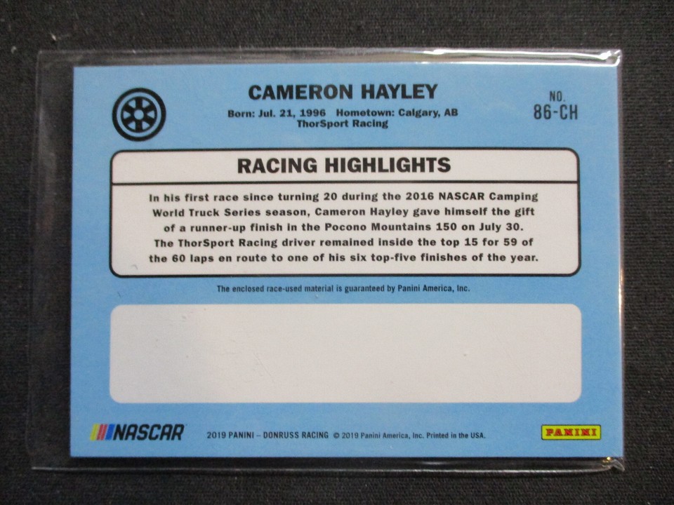 2019 Donruss Race Used Material #86-CH Cameron Haley 147/250 | eBay